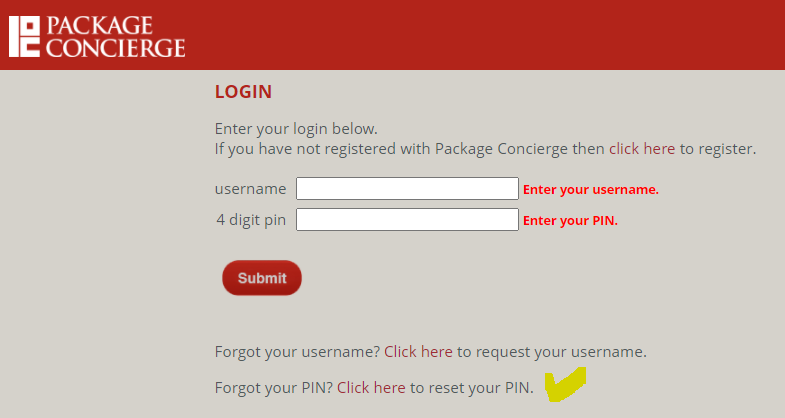 How to Reset a Package Concierge Personal Identification Number (PIN)