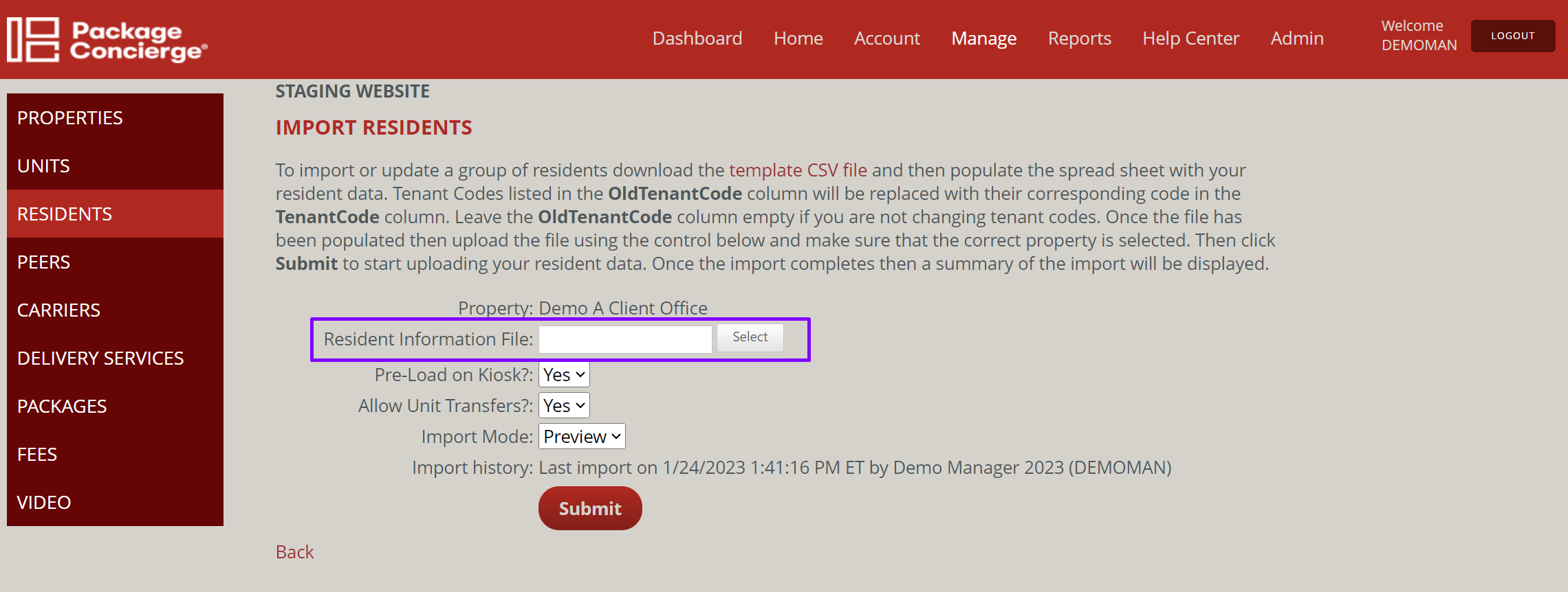 PCMS Mass Import Function to Manage Resident User Information in your Package Concierge