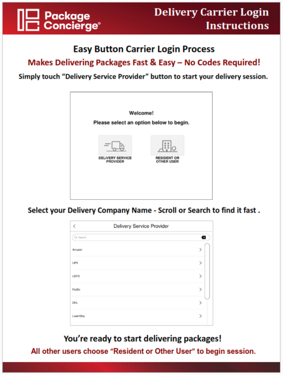 Notice for Posting - Delivery Carrier Login Process using Easy Button